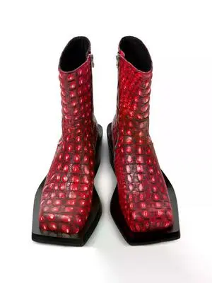 Camper Textured Square Toe Ankle Boots - Red