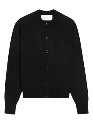 AMI Paris Wool Crewneck De Coeur Cardigan - Black