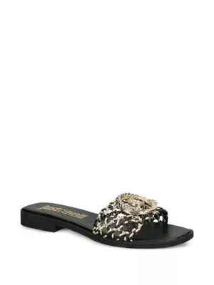 Just Cavalli Logo Plaque Woven Sandals - Black