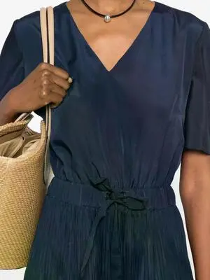 Herno Pleated V-neck Midi Dress