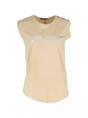 Balmain Logo Print Tank Top - Neutrals