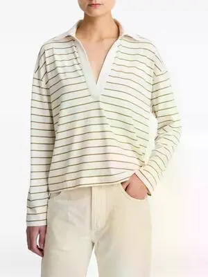 Vince Striped Long Sleeve V-neck Top - White