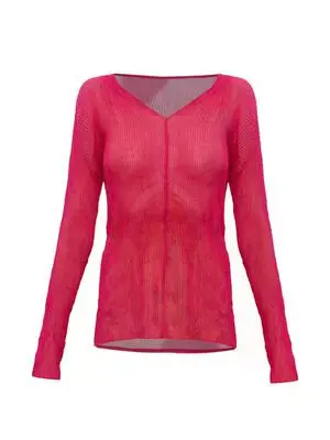 Issey Miyake Pleated V-neck Long Sleeve Top