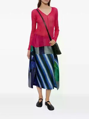 Issey Miyake Pleated V-neck Long Sleeve Top