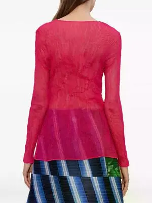 Issey Miyake Pleated V-neck Long Sleeve Top