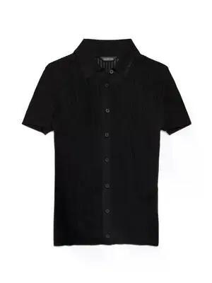 Balenciaga Pointed Collar Embroidered Short-sleeve Shirt - Black