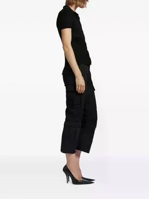 Balenciaga Pointed Collar Embroidered Short-sleeve Shirt - Black