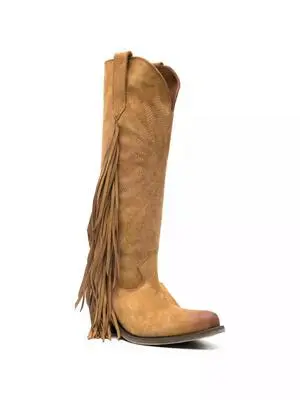 GOLDEN GOOSE Fringed Embroidered Knee-high Boots - Brown