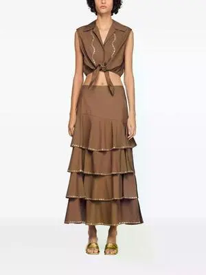 Sandro Embellished Cropped Cotton Shirt - Brown