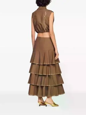 Sandro Embellished Cropped Cotton Shirt - Brown