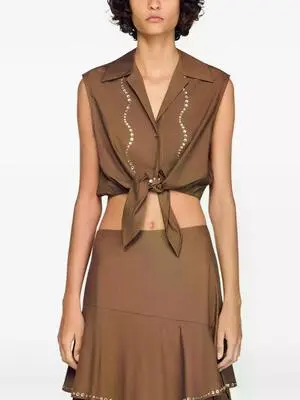 Sandro Embellished Cropped Cotton Shirt - Brown