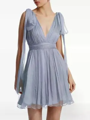 FRAMBOISE Framboise Bow Detail V-Neck Dress Blue