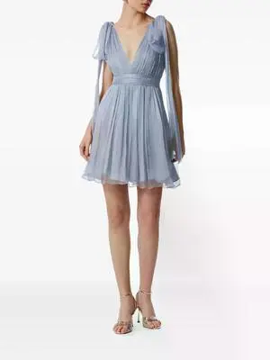 FRAMBOISE Bow Detail V-neck Dress - Blue