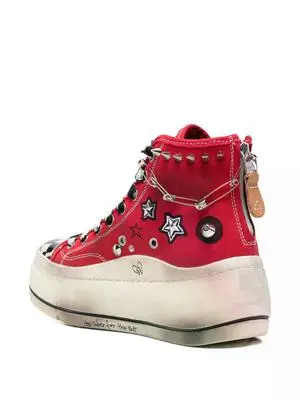 R13 Star Appliqué Checkerboard Panel High Top Sneakers