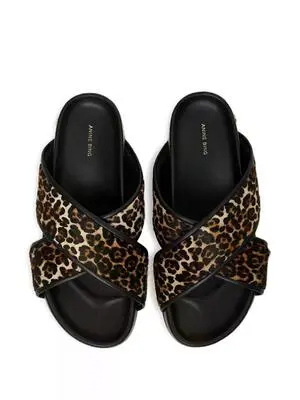 ANINE BING Leopard Print Cross-over Strap Sandals
