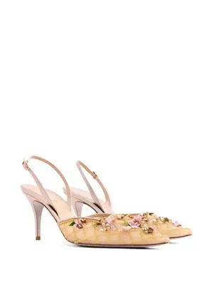 Rene Caovilla Floral Embellished Pointed Toe Slingback Pumps