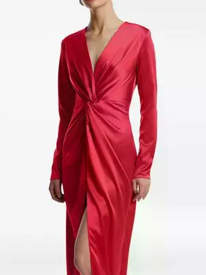 FRAMBOISE Knot V-neck Maxi Dress - Red