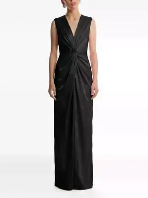 FRAMBOISE Sleeveless V-neck Twisted Detail Maxi Dress - Black