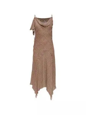 KNWLS Asymmetric Checked Cowl Neck Dress - Neutrals