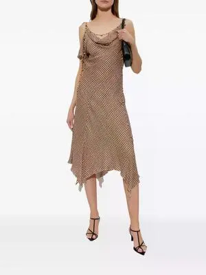 KNWLS Asymmetric Checked Cowl Neck Dress