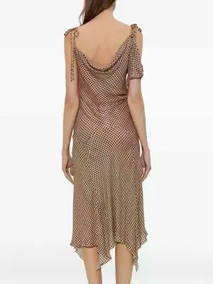 KNWLS Asymmetric Checked Cowl Neck Dress