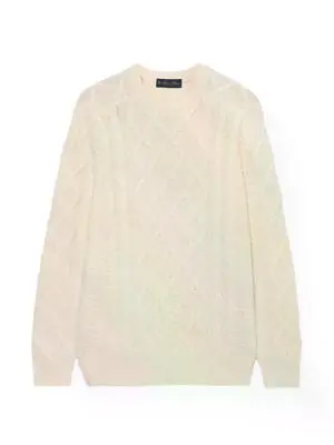 Brooks Brothers Fisherman Knit Crew Neck Sweater - Neutrals