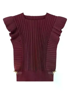 LANVIN Ribbed Knit Ruffled Long Sleeve Sweater
