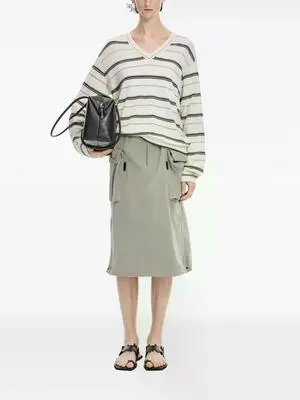 JNBY Striped V-neck Long Sleeve Sweater