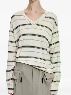 JNBY Striped V-neck Long Sleeve Sweater