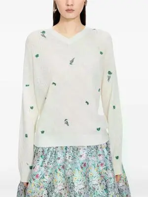 JNBY Long Sleeve V-neck Top With Floral Motif