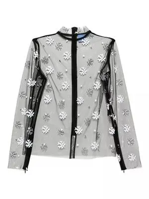 MACGRAW Dorothea Floral Embroidered Sheer Top