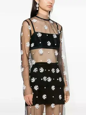 MACGRAW Dorothea Floral Embroidered Sheer Top