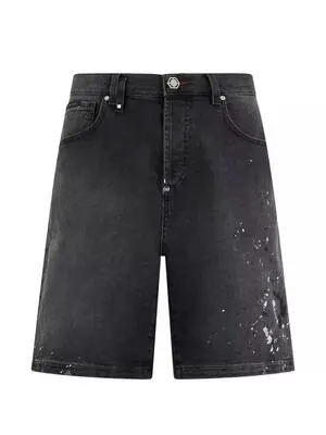 Philipp Plein Paint Splatter Denim Shorts - Grey
