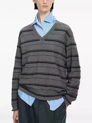 JNBY Striped V-neck Long Sleeve Top