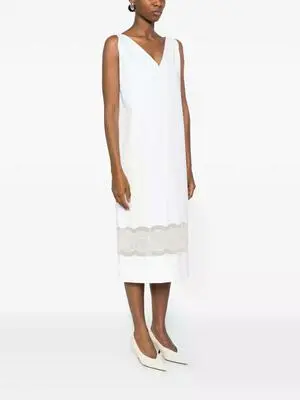 Carven V-neck Lace Detail Midi Dress