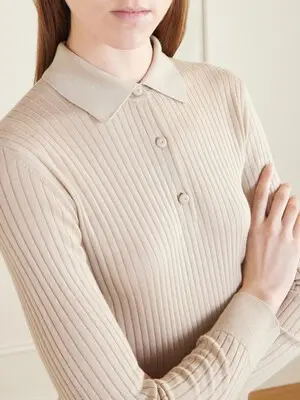Max Mara Ribbed Cashmere And Silk-blend Polo Sweater