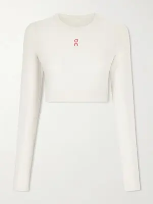 On Year Of The Horse Cropped Mesh-trimmed Stretch Recycled Top - Neutrals