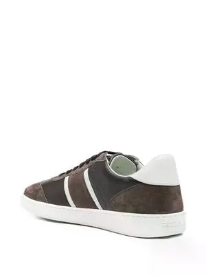 FERRAGAMO Striped Detail Leather Sneakers - Brown