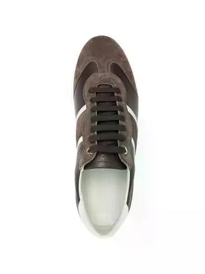 FERRAGAMO Striped Detail Leather Sneakers - Brown