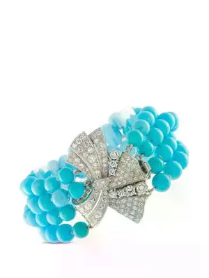 LB EXCLUSIVE Diamond And Turquoise Bracelet With Bow Clasp - Silver