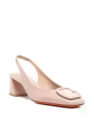 Santoni Buckle Leather Slingback Pumps - Neutrals