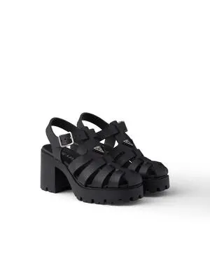 Prada Rubber Platform Sandals With Metal Buckle And Enamelled Triangle Logo - Black