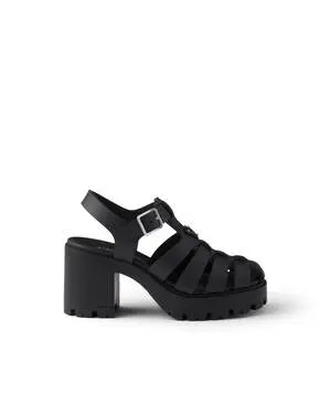 Prada Rubber Platform Sandals With Metal Buckle And Enamelled Triangle Logo - Black