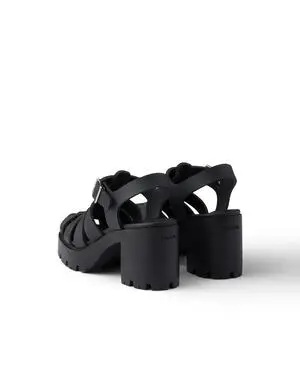 Prada Rubber Platform Sandals With Metal Buckle And Enamelled Triangle Logo - Black