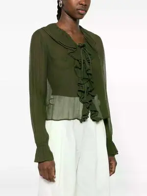 BODE Frills Flounce Long Sleeved Blouse - Green