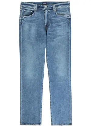 Citizens Of Humanity Gage Straight-leg Denim And Cashmere-blend Jeans - Mid Blu