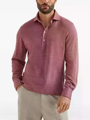 Brunello Cucinelli Linen And Cotton Mélange Jersey Long Sleeve Polo - Red