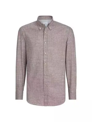 Brunello Cucinelli Flower-print Twill Shirt - Brown