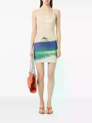 Blumarine Ribbed Print Dress - Neutrals