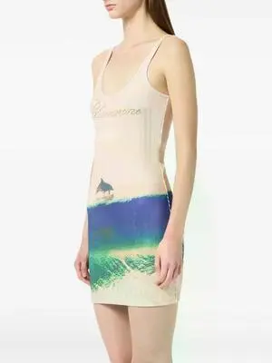 Blumarine Ribbed Print Dress - Neutrals